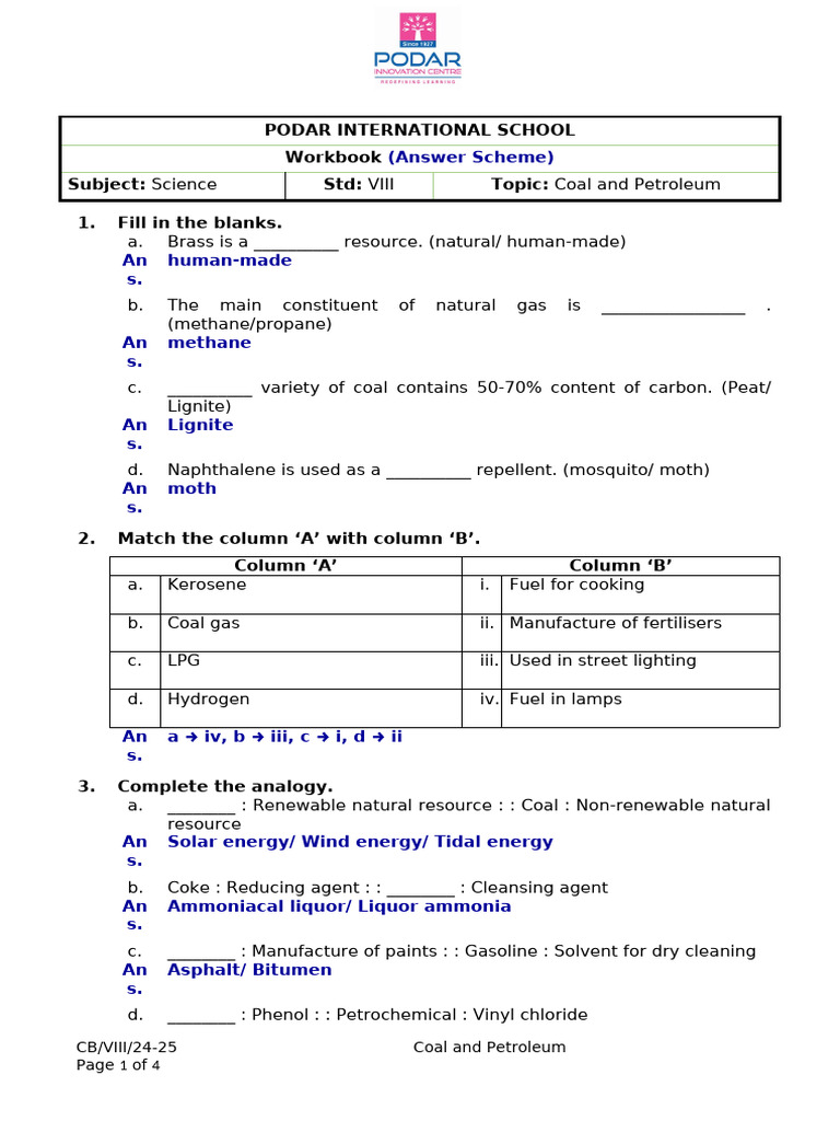 AS - WB - CB - VIII - Sci - Coal and Petroleum | PDF | Fuels | Natural Gas