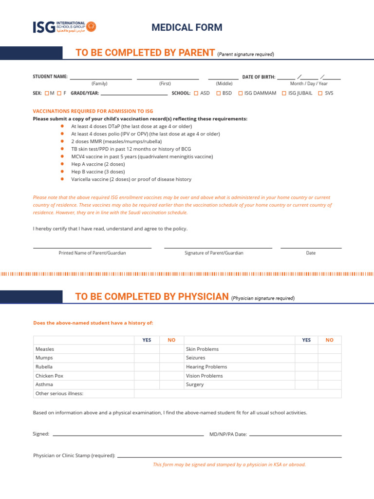 ISG+Medical+Form | PDF | Vaccines | Immunology