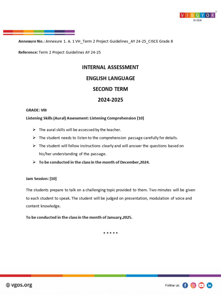 Annexure 1. A. 1 VH Term 2 Project Guidelines Ay 24 25 Cisce Grade 8 ...