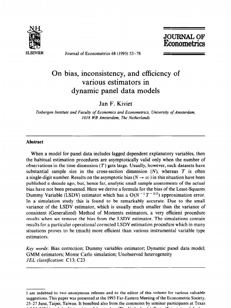 On Bias, Inconsistency, and Efficiency of Various Estimators in Dynamic Panel Data Models ...