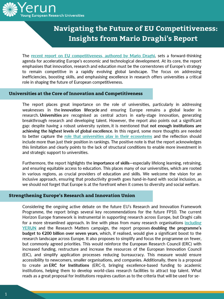 Navigating The Future of EU Competitiveness Insights From Mario Draghis ...