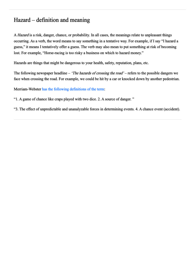Hazard - Definition and Meaning - Market Business News | PDF | Hazards ...