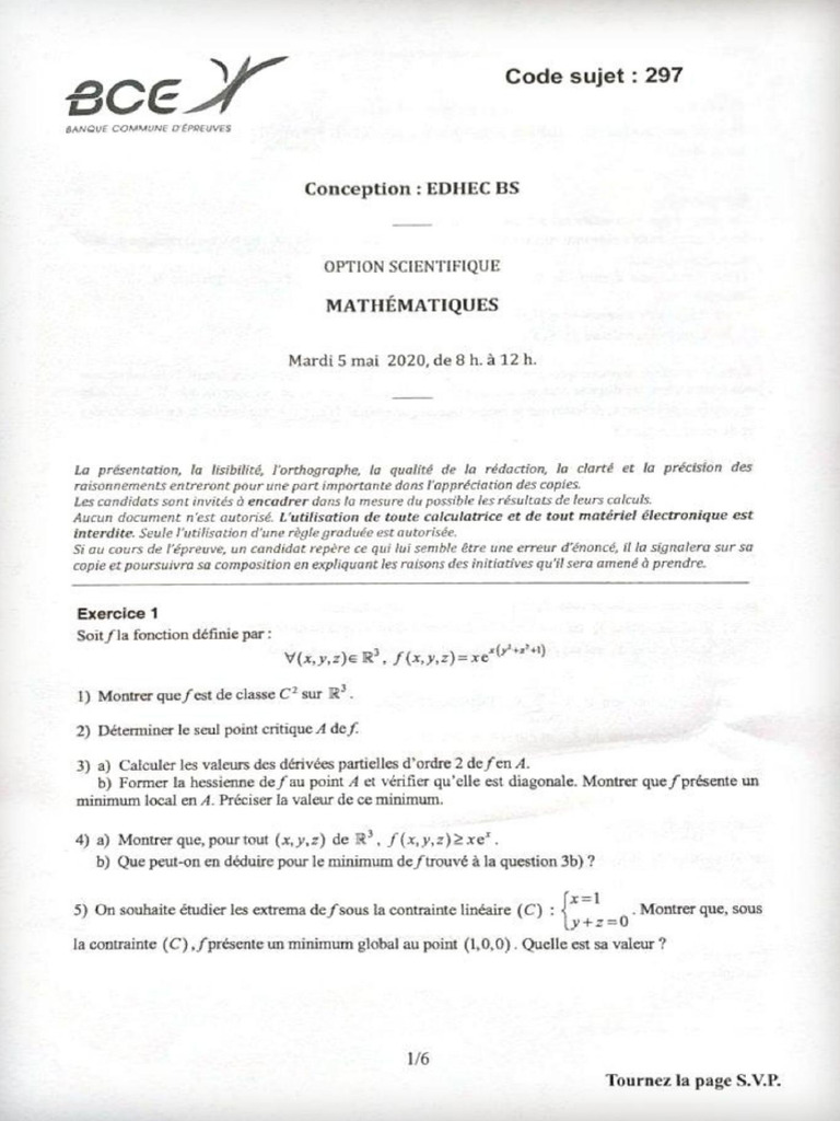 Sujet Maths EDHEC ECS | PDF