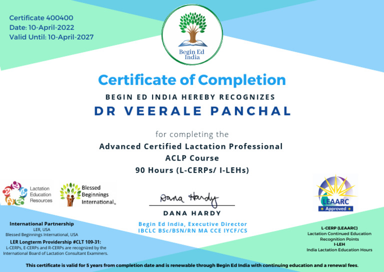 ACLP Certificate - DR Veerale Panchal | PDF