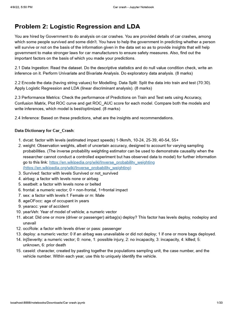 Car Crash Jupyter Notebook PDF | PDF | Receiver Operating ...