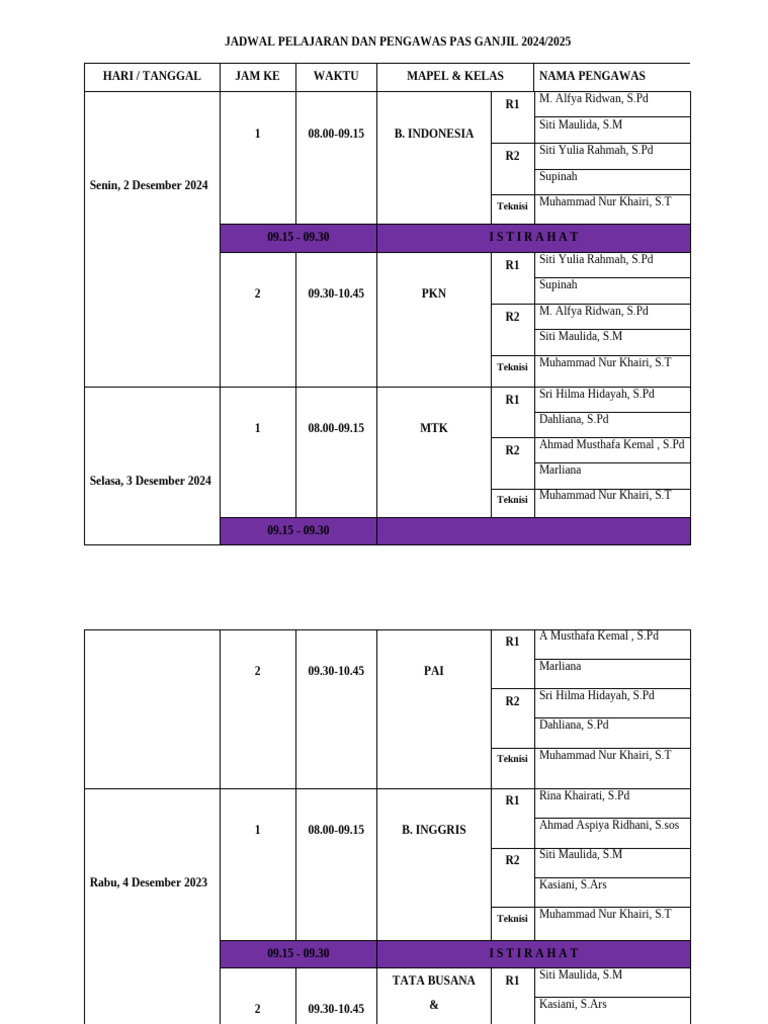JADWAL PAS DAN PENGAWAS | PDF