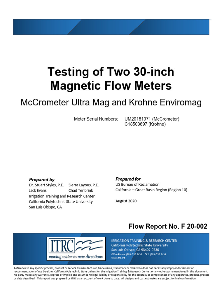 Testing McCrometer & Krohne Mag Meters | PDF | Flow Measurement ...