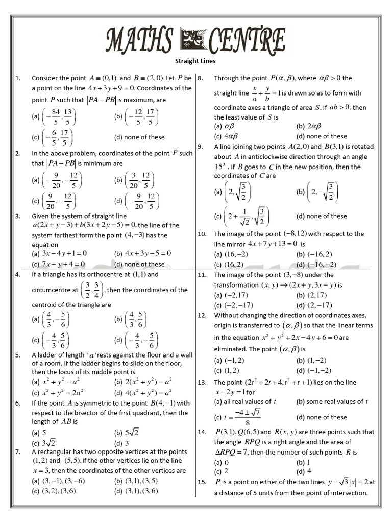Straight_Lines (Questions) | PDF | Cartesian Coordinate System | Triangle