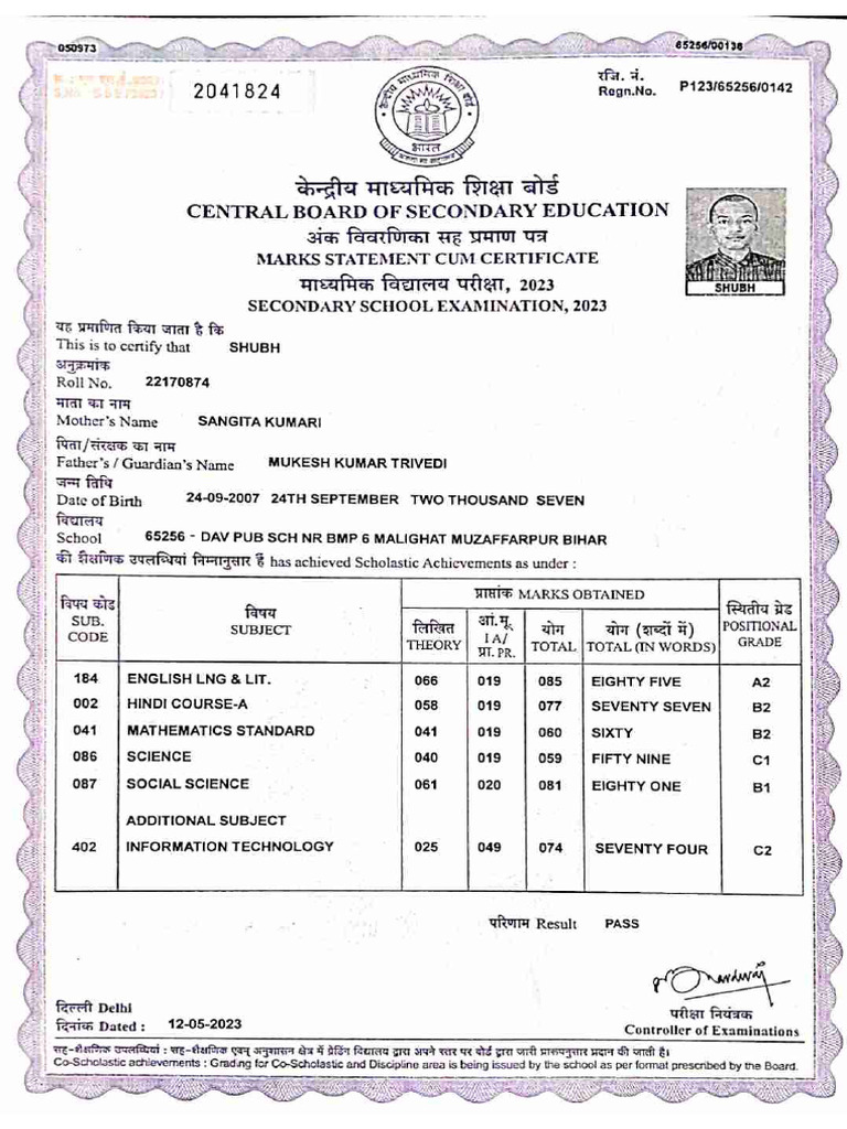 Class 10 Marksheet - Compressed | PDF