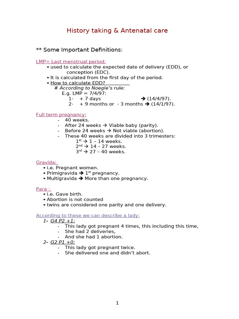 Antenatal Care and History Taking Guide | PDF | Pregnancy | Vagina