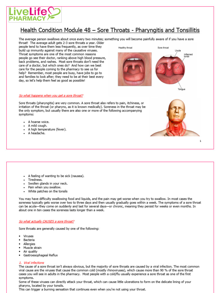 Sore Throats Health Condition Module V3 | PDF | Common Cold | Clinical Medicine