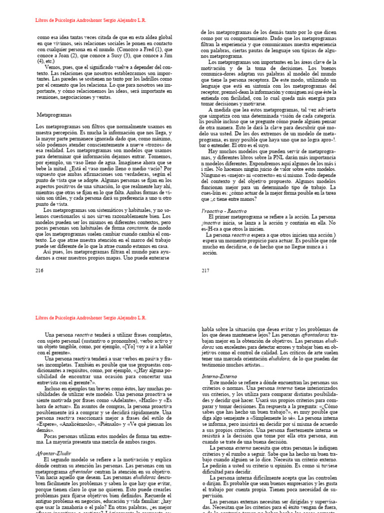 OConnor, Joseph Seymour John-Introduccion a la PNL-METAPROGRAMAS | PDF ...