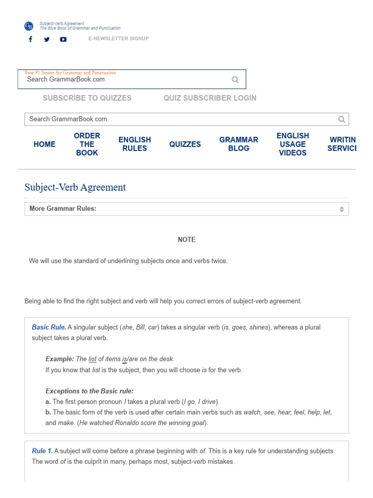 Subject-Verb Agreement - Examples and Rules | PDF | Grammatical Number ...