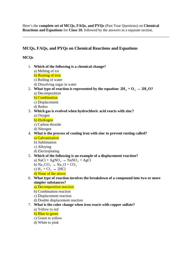 CHEMICAL RXN EQN | PDF | Chemical Reactions | Chlorine