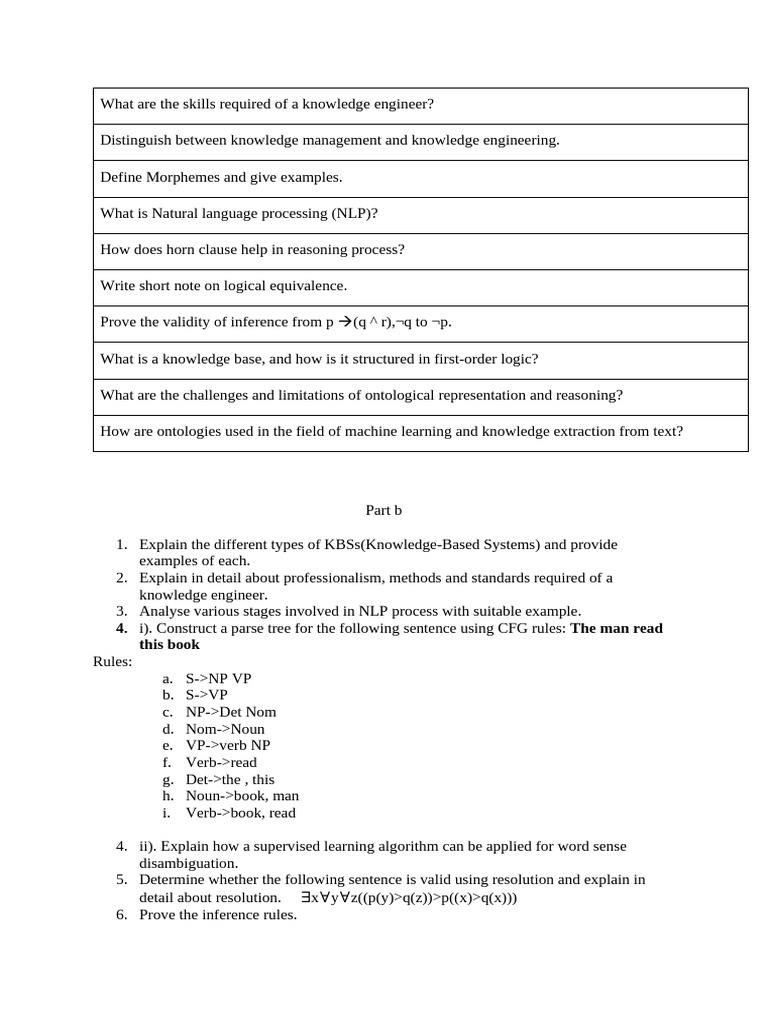 important questions | PDF | Logic | Knowledge Representation And Reasoning