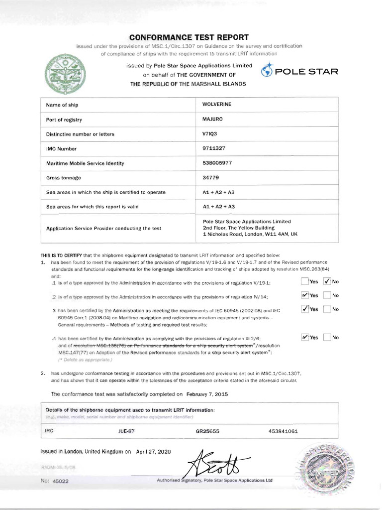 08 LRIT TEST | PDF | Water Transport | Shipping
