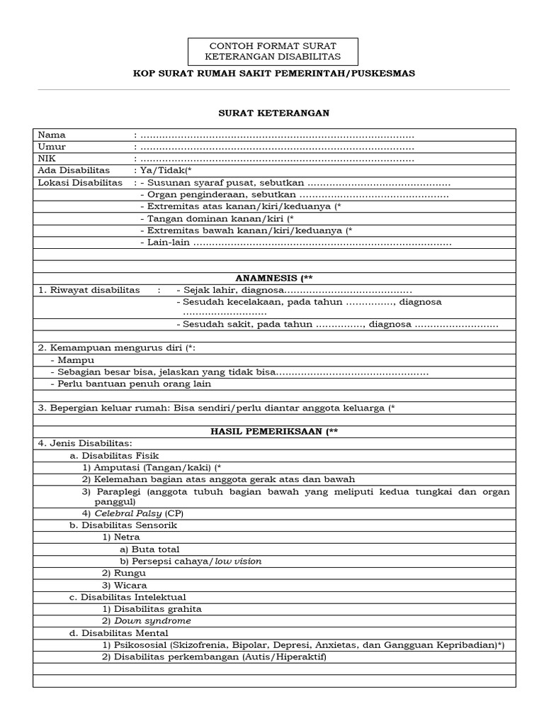 4 Contoh Format Suket Disabilitas | PDF