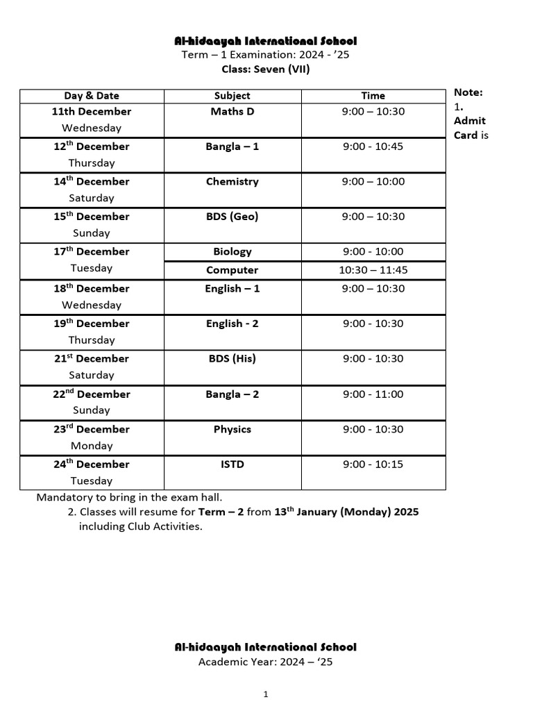 7 TERM - 1 Schedule & Syllabus | PDF