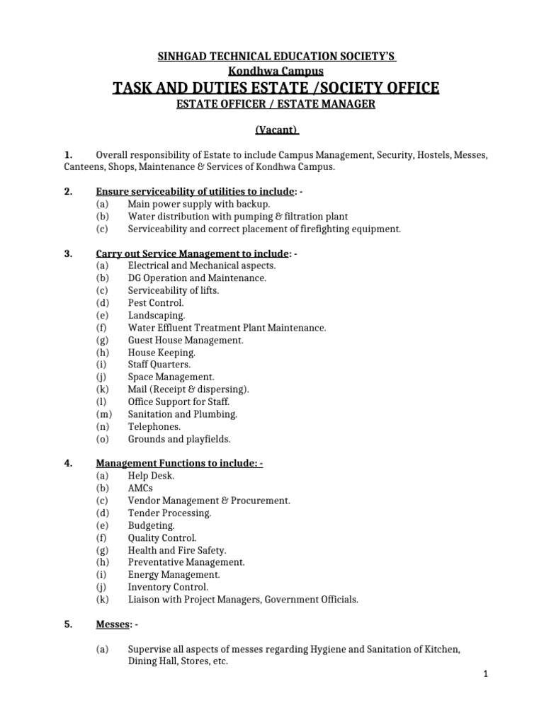 Estate Work Description | PDF | Security Guard | Firefighting