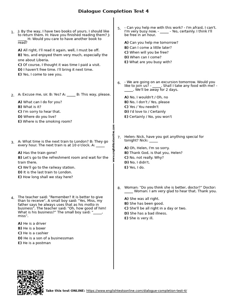Dialogue Completion Test 4 | PDF
