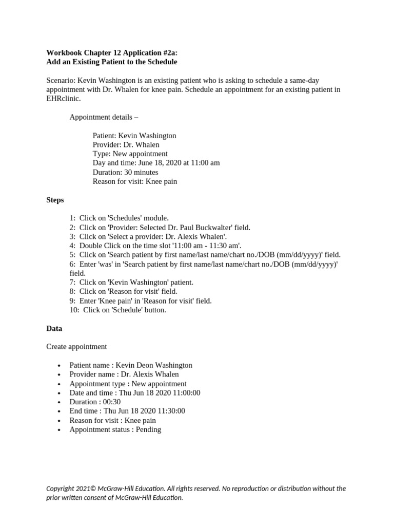 Workbook Chapter 12 Add An Existing Patient To The Schedule | PDF