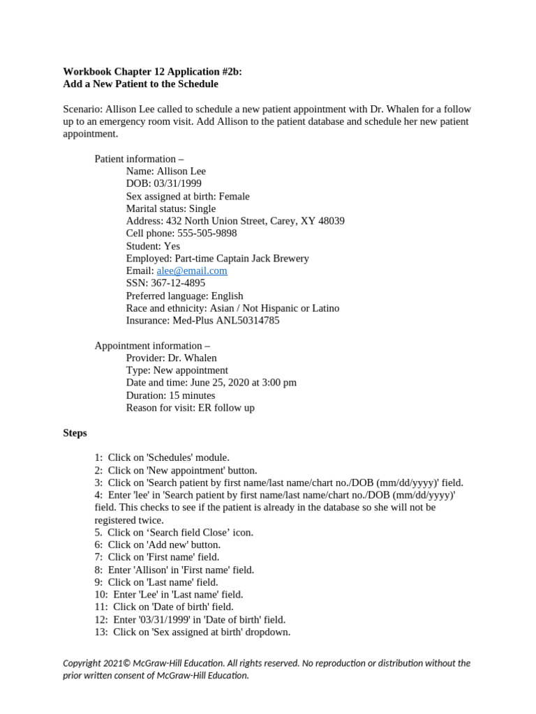Workbook Chapter 12 Add A New Patient To The Schedule | PDF | Race And Ethnicity In The United ...