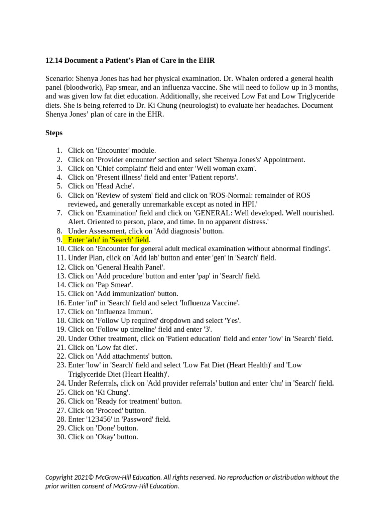 12.14 Document A Patient S Plan of Care in The EHR | PDF | Physical ...
