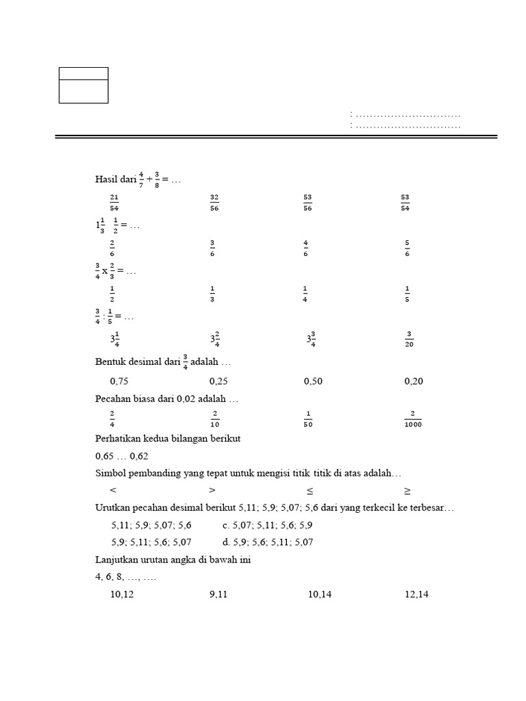 Naskah Soal Asts 1 Matematika Kelas 5 - 2 2425 | PDF