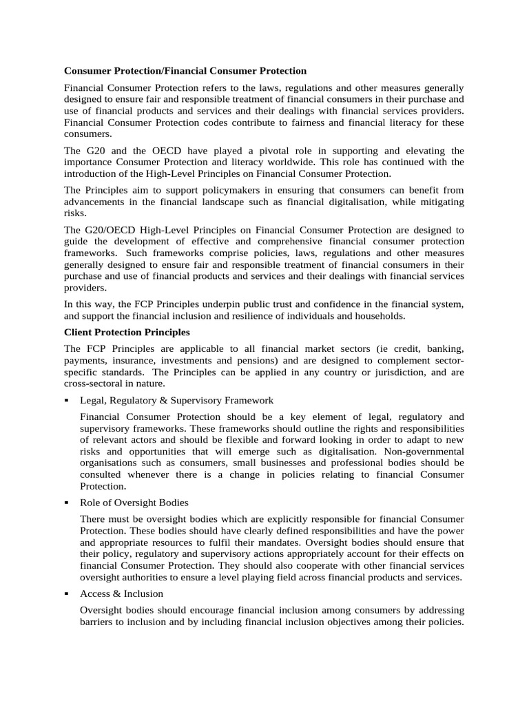 Financial Consumer Protection Overview | PDF | Financial Inclusion ...