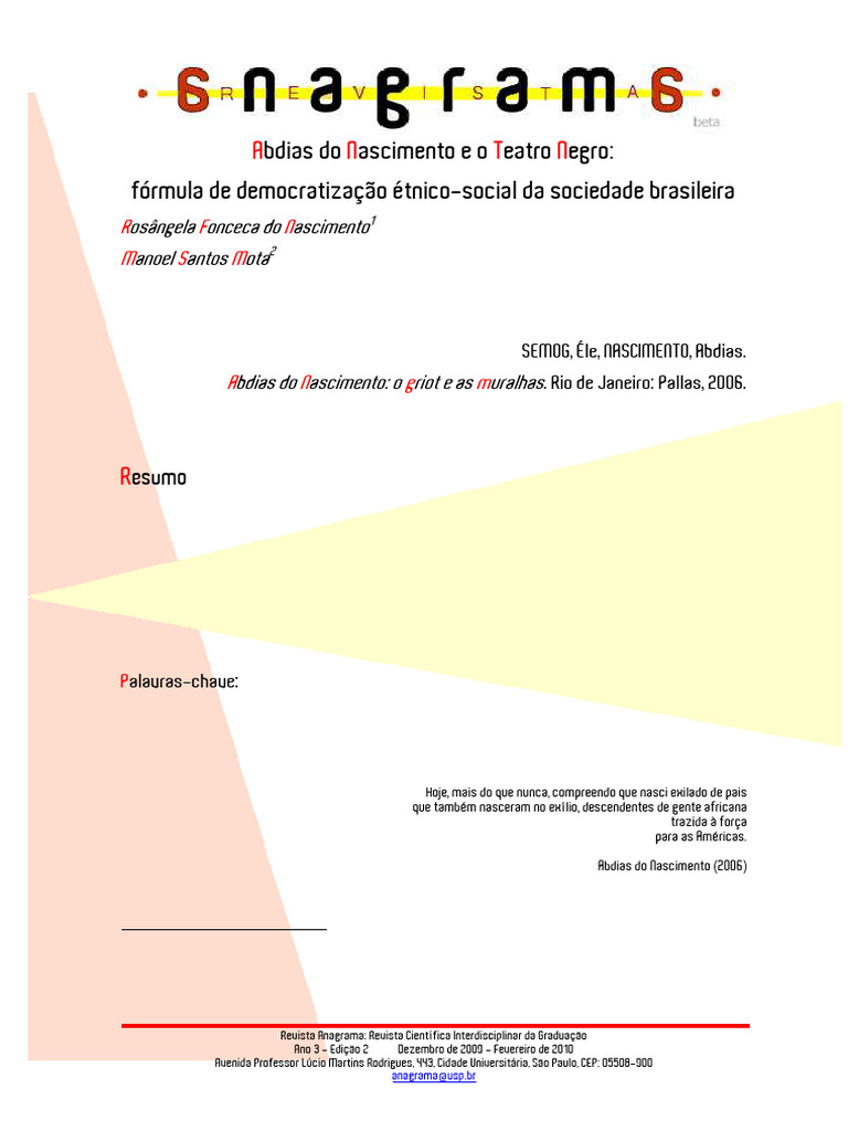 Texto Do Artigo - SOBRE ABDIAS DO NASCIMENTO - REVISTA ANAGRAMA | PDF | Teatro