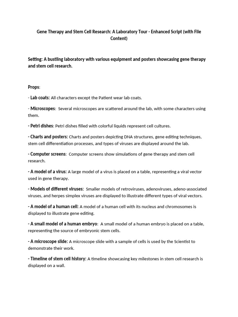 Gene Therapy and Stem Cell Research A Laboratory Tour Enhanced Script | PDF | Viral Vector ...