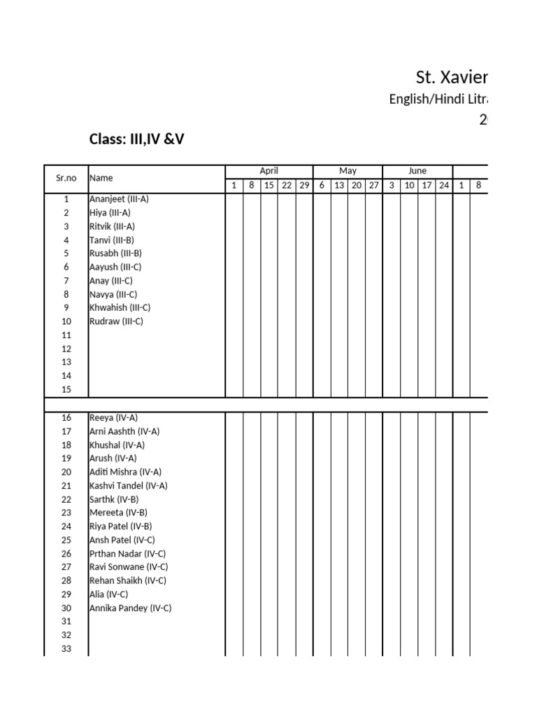 St. Xavier's Literary Club Attendance 2023 | PDF