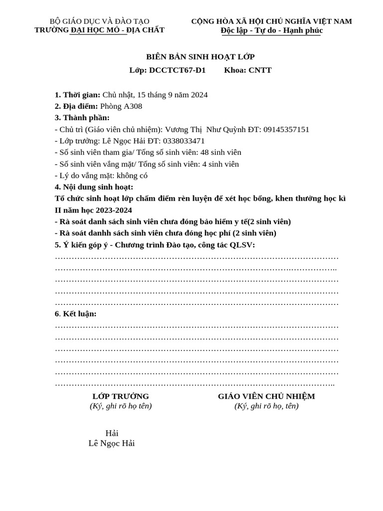 1.Biên Bản SHL | PDF