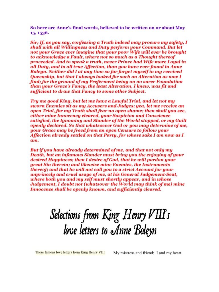 Anne Boleyn S Final Letter | PDF | Anne Boleyn | Religion And Belief
