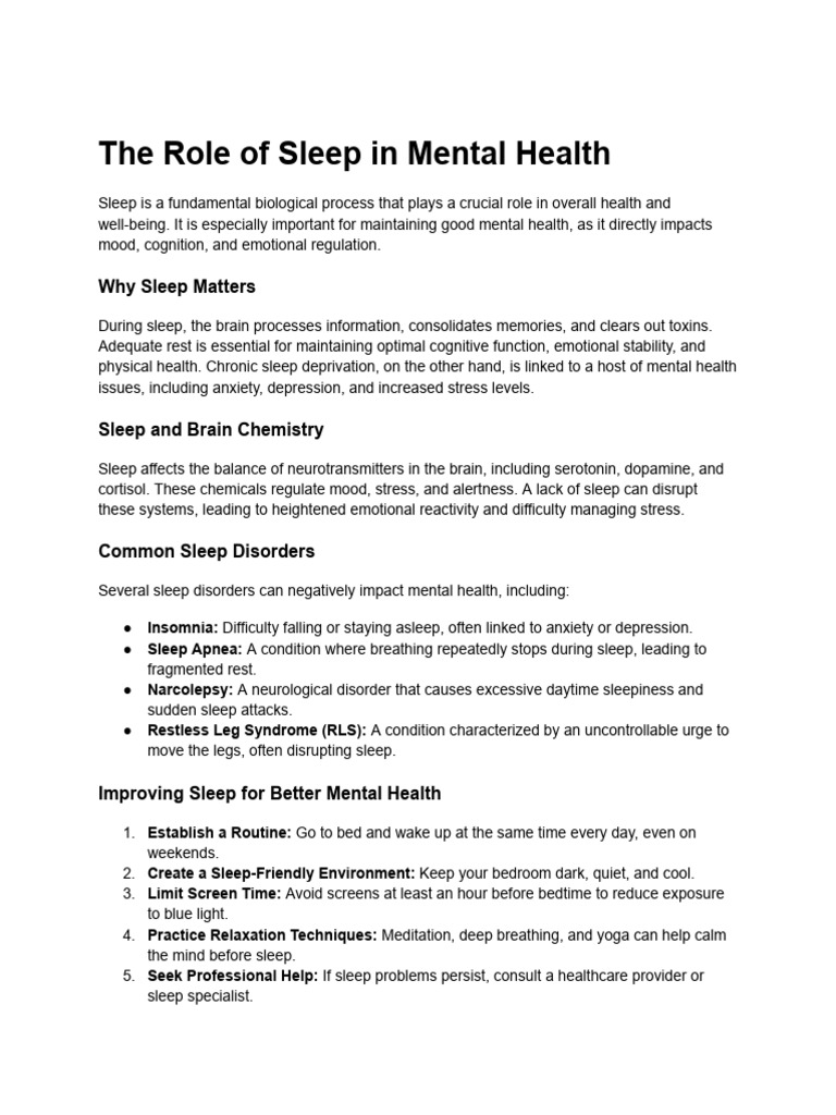 The Role of Sleep in Mental Health | PDF