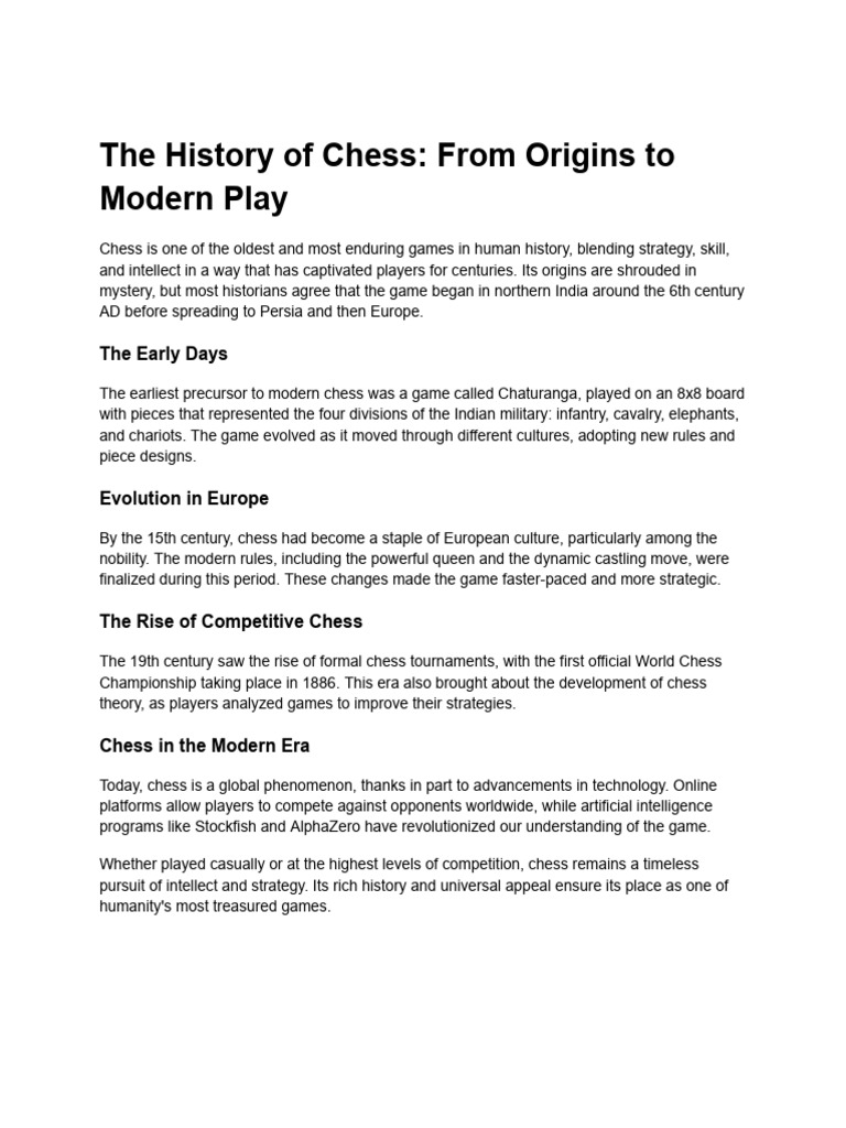The History of Chess_ From Origins to Modern Play | PDF