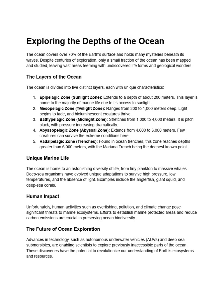 Exploring the Depths of the Ocean | PDF