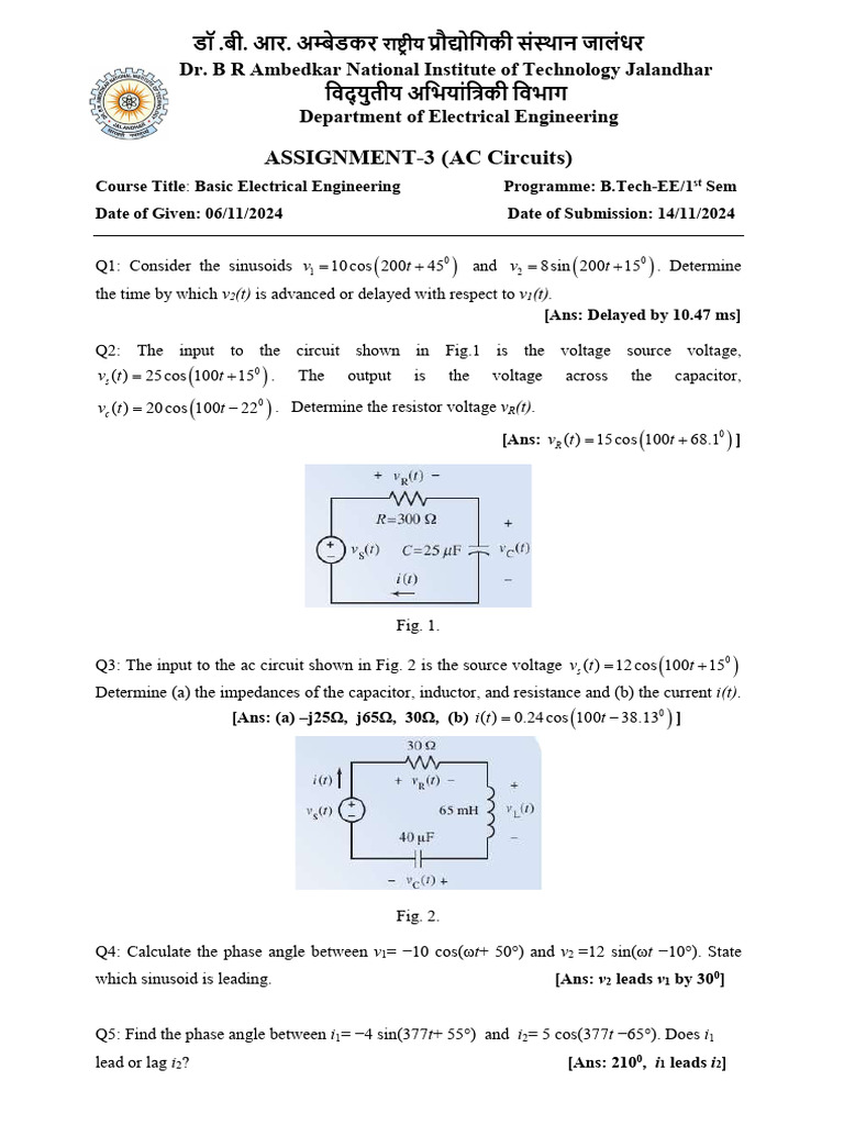 Assignment-3 BEE EEDC0101 241106 135332 | PDF | Inductor | Ac Power