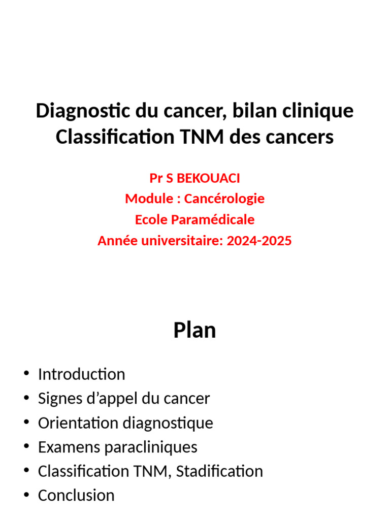 Diagnostic du cancer, bilan clinique | PDF | Métastase | Cancer