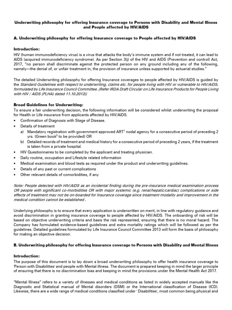 Insurance Underwriting for Disabilities & HIV/AIDS | PDF | Mental ...