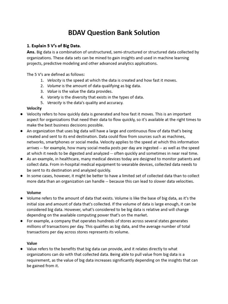 BDAV Question Bank Solution | PDF | Apache Hadoop | Map Reduce