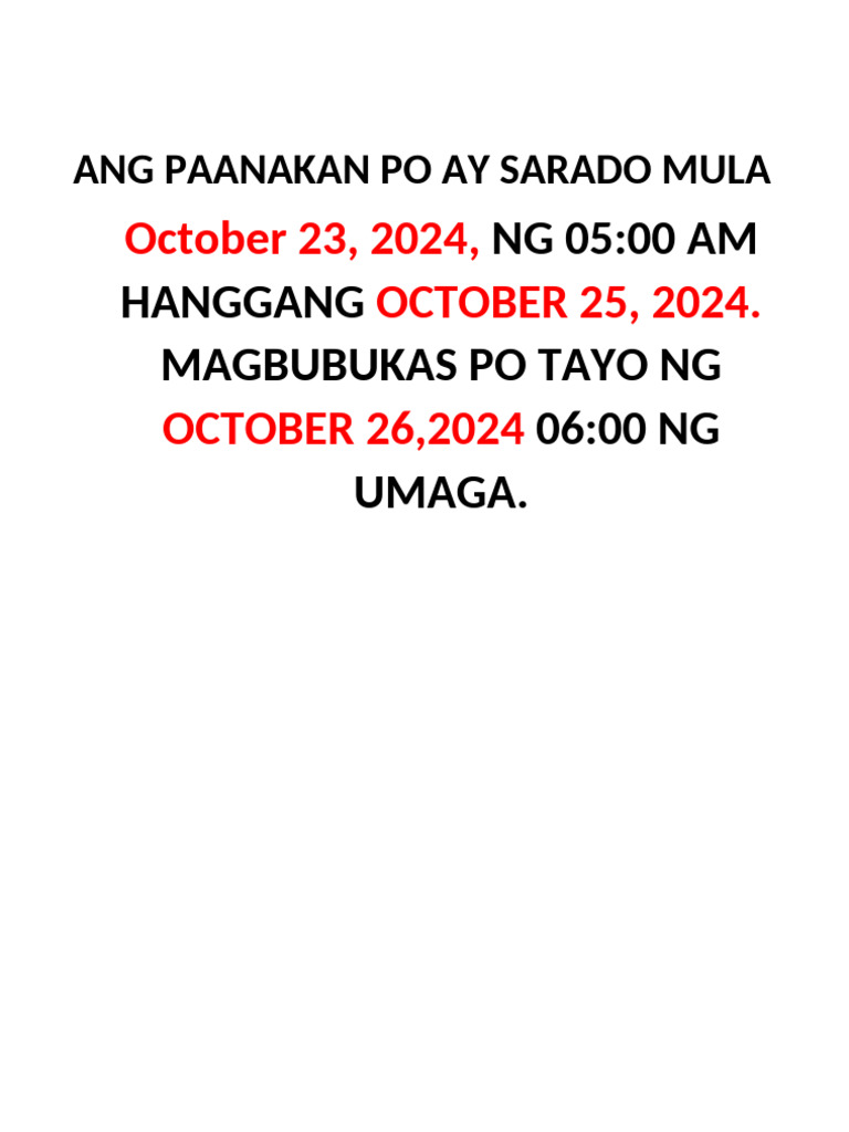 Ang Paanakan Po Ay Sarado Mula | PDF