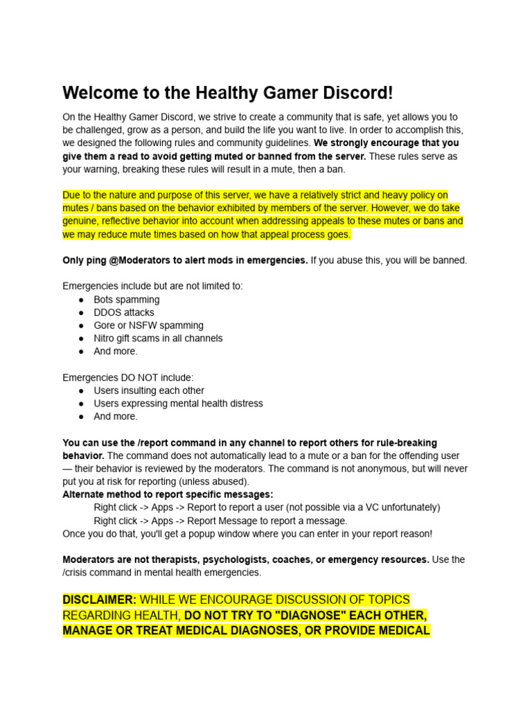 Healthy Gamer Discord Rules and Community Guidelines | PDF | Internet ...