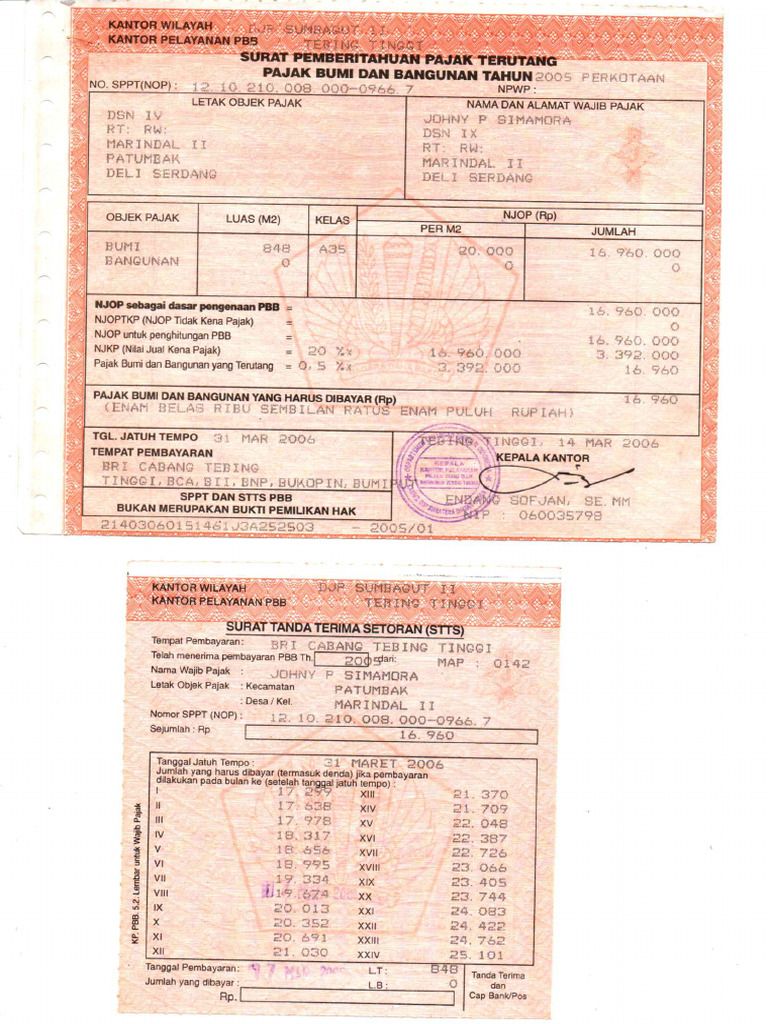 Bukti Pelunasan PBB Tahun Terakhir | PDF