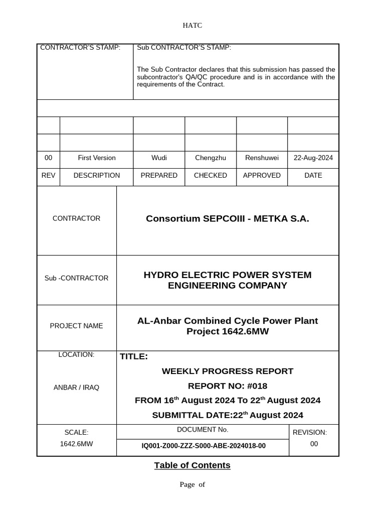 Hatc Weekly Report 24to30aug 2024 | PDF | Pipe (Fluid Conveyance ...