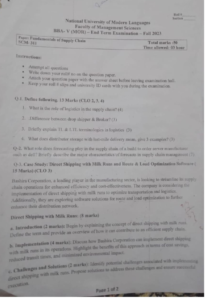 Numl Paper 5th Sem | PDF