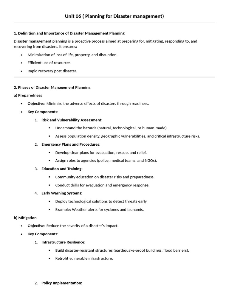 Unit 06 Planning For Disaster Management | PDF | Emergency Management ...
