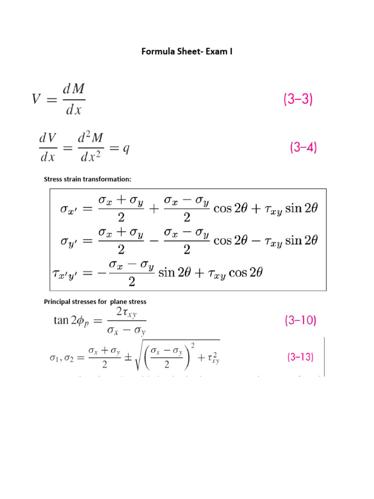 Formula Sheet- Exam 1 | PDF
