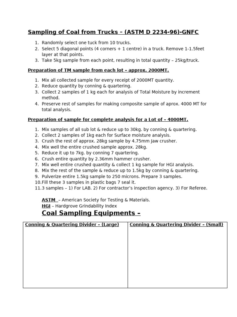 Coal Sampling Procedure Overview | PDF