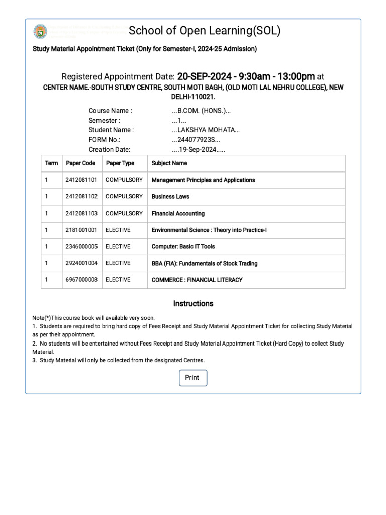 SOL Study Material Appointment | PDF